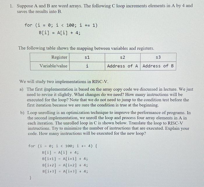 Solved 1. Suppose A and B are word arrays. The following C | Chegg.com