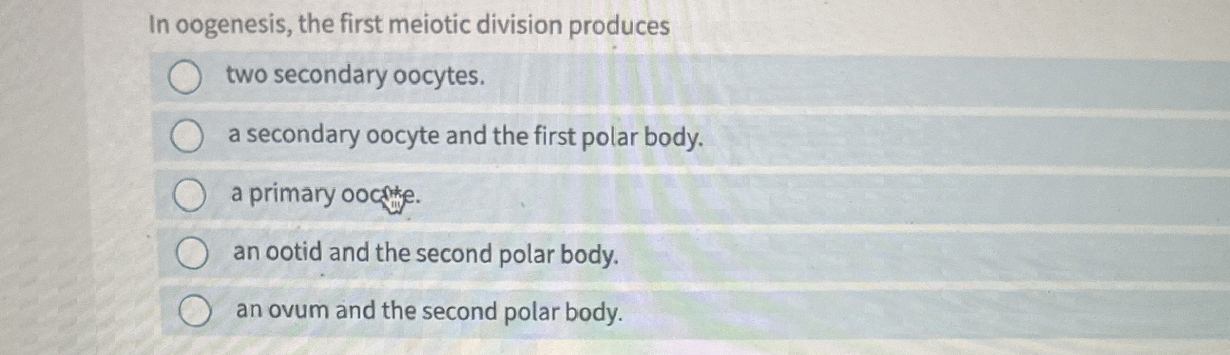 Solved In oogenesis, the first meiotic division producestwo | Chegg.com