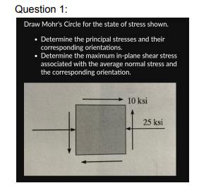 Solved Question 1:Draw Mohr's Circle for the state of stress | Chegg.com