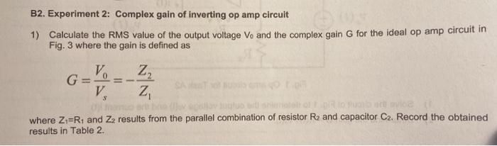 Solved B2. Experiment 2: Complex gain of inverting op amp | Chegg.com