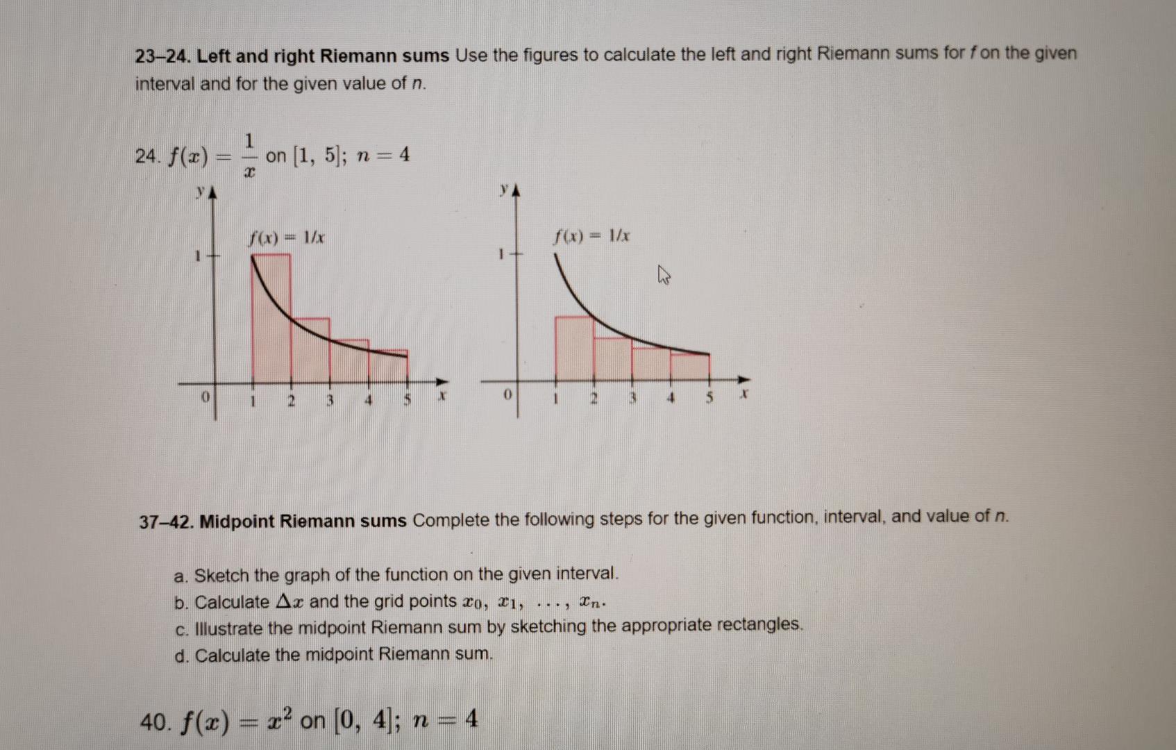 Solved 23–24. Left and right Riemann sums Use the figures to | Chegg.com