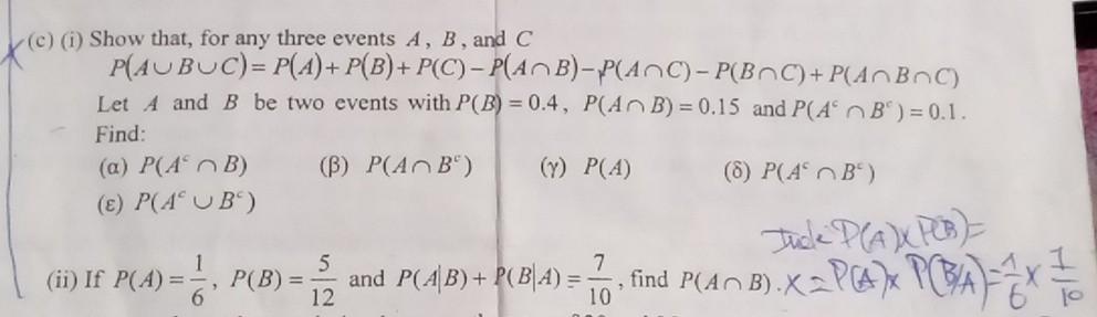 Solved (i) Show that, for any three events A,B, and C | Chegg.com