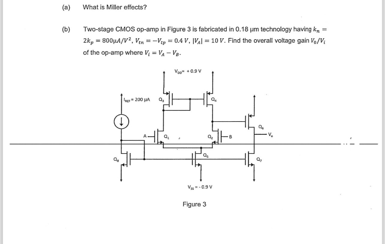 Solved (a) ﻿What is Miller effects?(b) ﻿Two-stage CMOS | Chegg.com