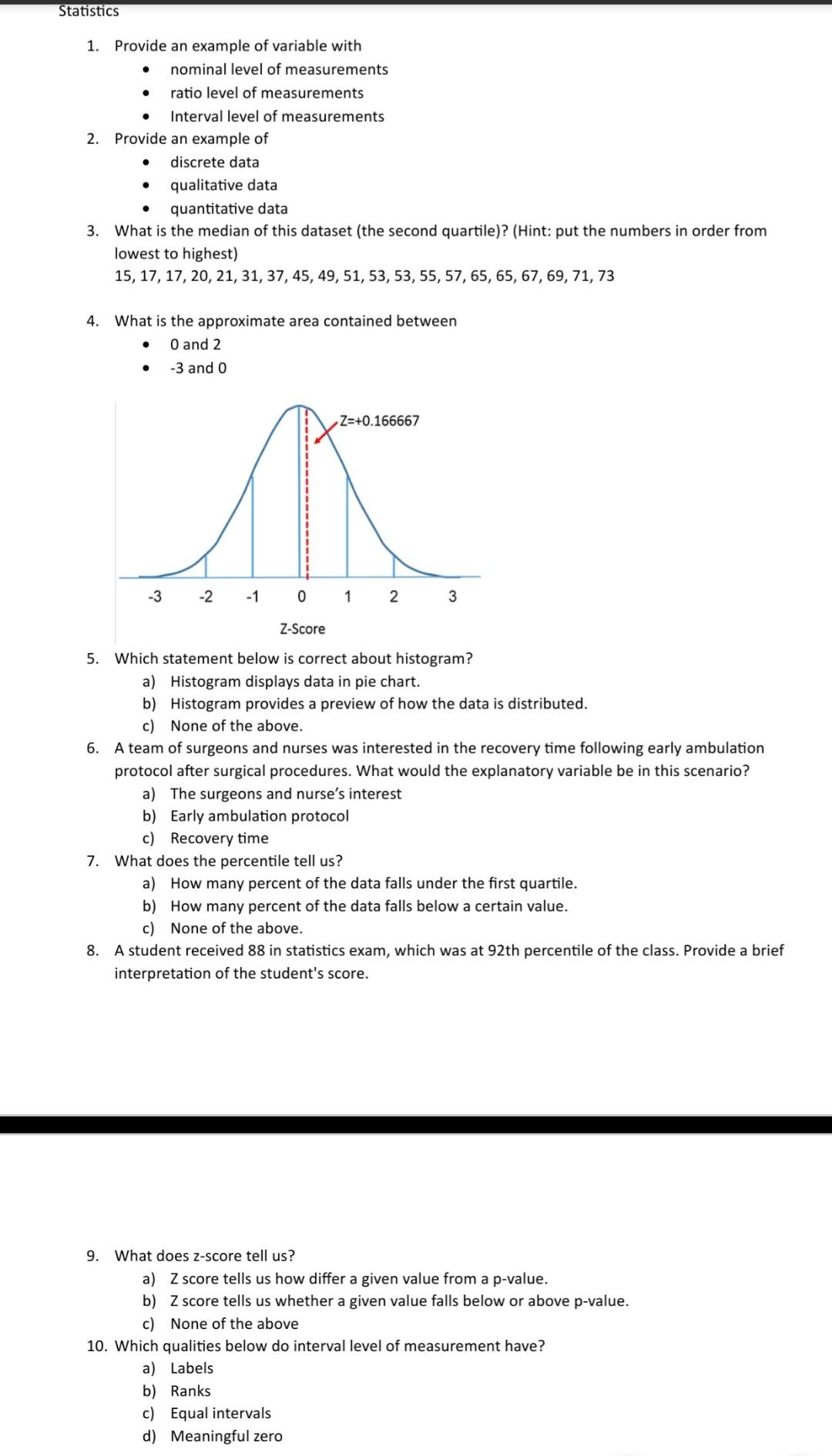 Solved 1. Provide an example of variable with - nominal | Chegg.com