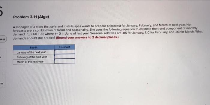Solved 5 Problem 3-11 (Algo) A manager of a store that sells | Chegg.com