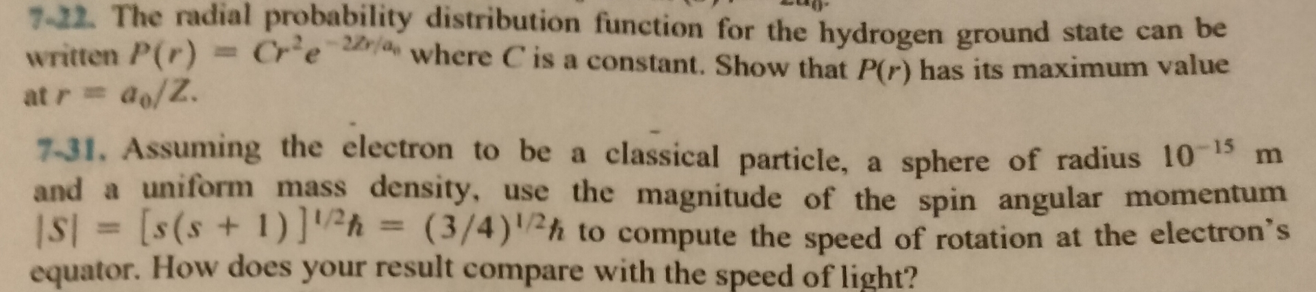 Solved 7-22. ﻿The radial probability distribution function | Chegg.com