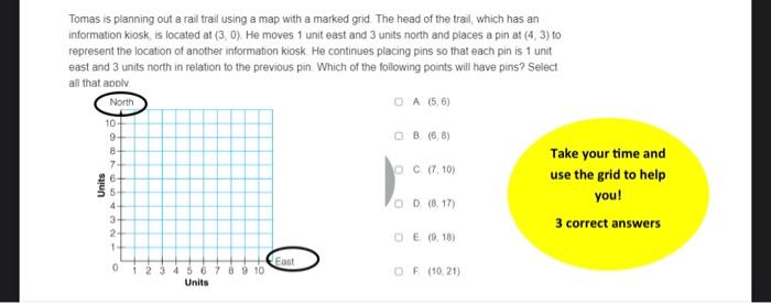 Solved Tomas is planning out a rail trail using a map with a | Chegg.com