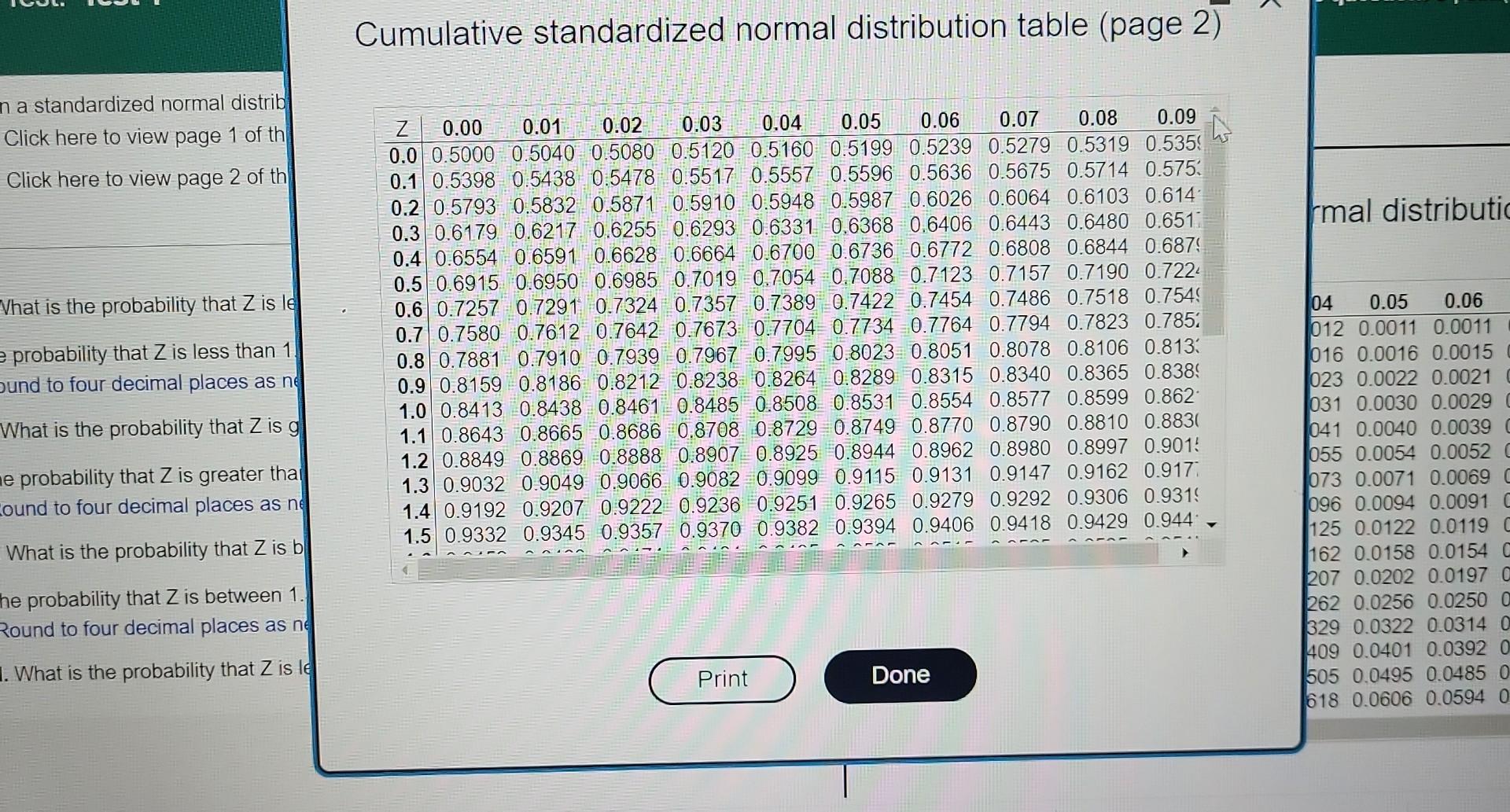 Solved Given a standardized normal distribution (with a mean | Chegg.com