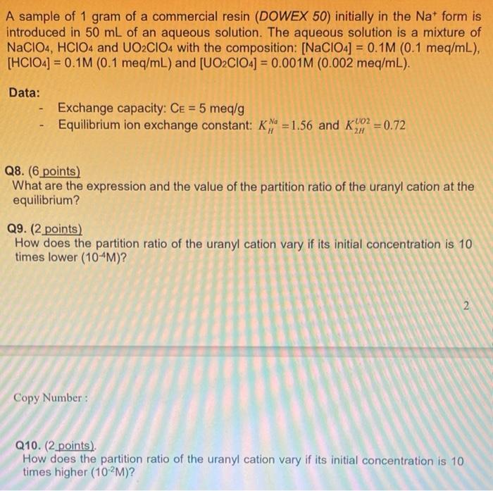 Solved A sample of 1 gram of a commercial resin (DOWEX 50) | Chegg.com