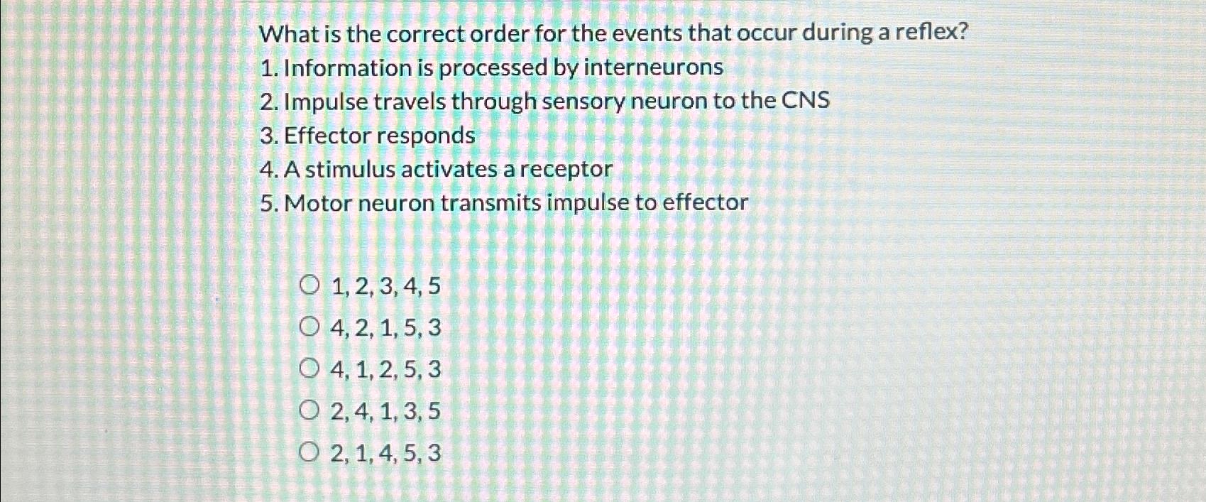 Solved What is the correct order for the events that occur | Chegg.com
