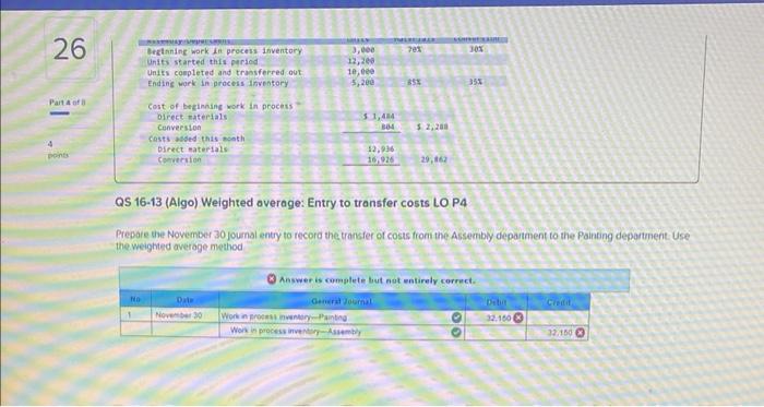 Solved QS 16-13 (Algo) Weighted average: Entry to transfer | Chegg.com
