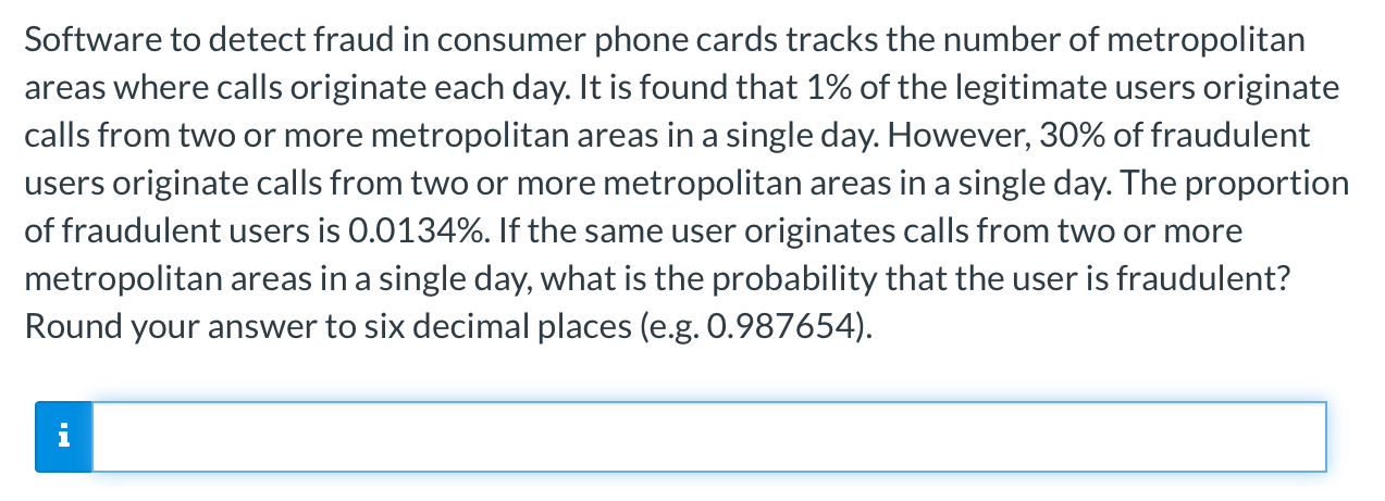 Solved Software to detect fraud in consumer phone cards | Chegg.com