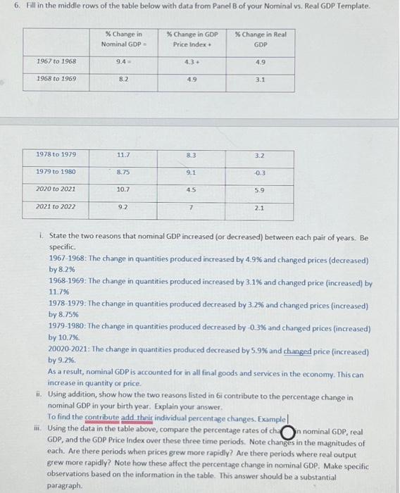 Solved 6. Fill in the middle rows of the table below with | Chegg.com