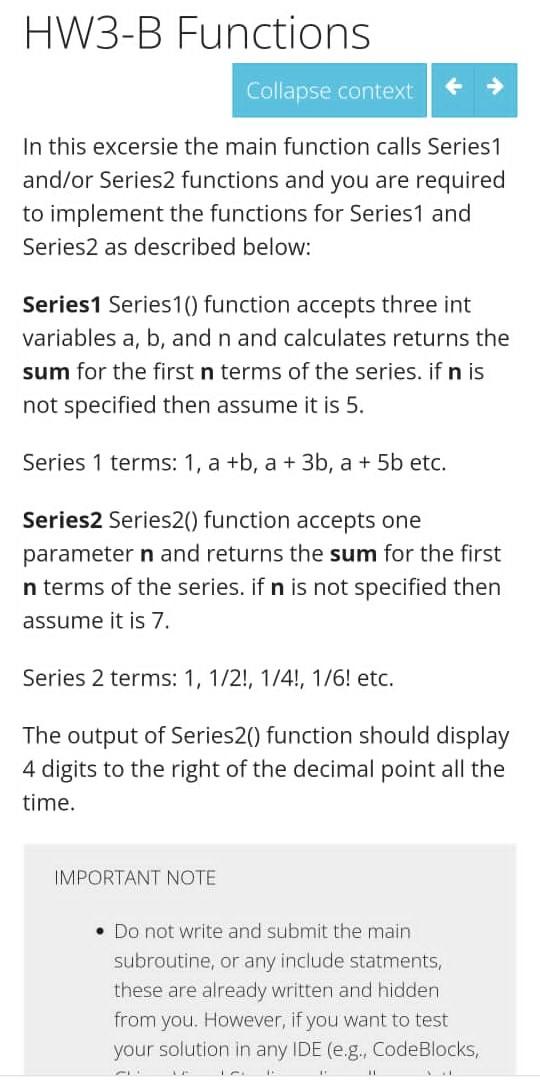 Solved HW3-B Functions In this excersie the main function | Chegg.com
