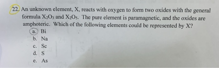 Solved 22. An unknown element, X, reacts with oxygen to form | Chegg.com