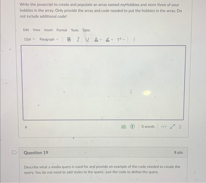 Solved Write The Javascript To Create And Populate An Array
