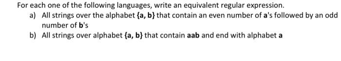 Solved For each one of the following languages, write an | Chegg.com