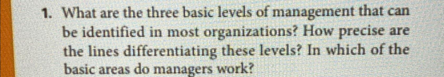 Solved What are the three basic levels of management that | Chegg.com