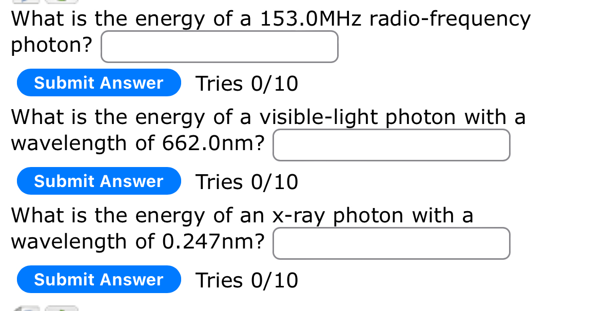 Solved What is the energy of a 153.0MHz ﻿radio-frequency | Chegg.com