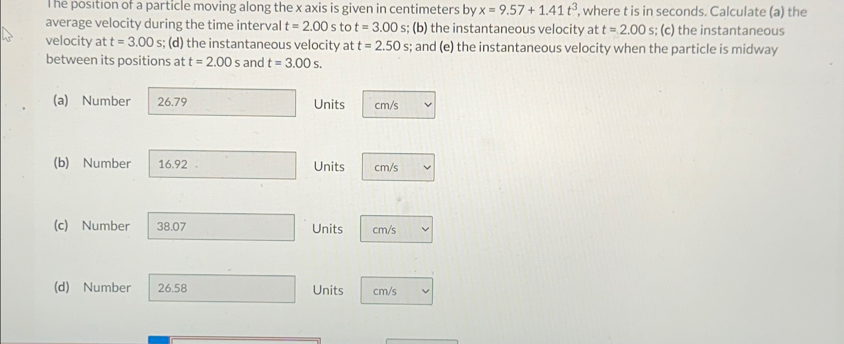 Solved The position of a particle moving along the x ﻿axis | Chegg.com