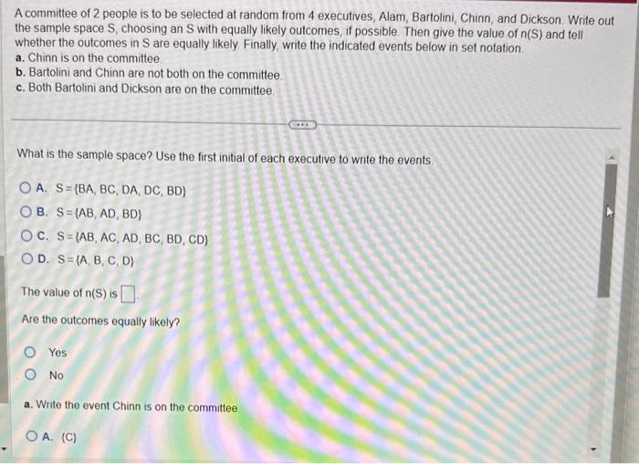 Solved A committee of 2 people is to be selected at random | Chegg.com