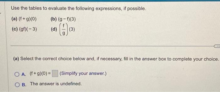 Solved Use the tables to evaluate the following expressions, | Chegg.com