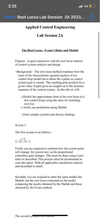 Solved The Root Locus: Evans's Rules and Matlab Purpose: to | Chegg.com