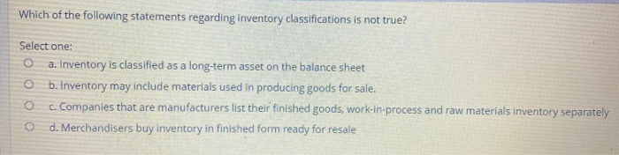 Solved Which of the following statements regarding inventory | Chegg.com
