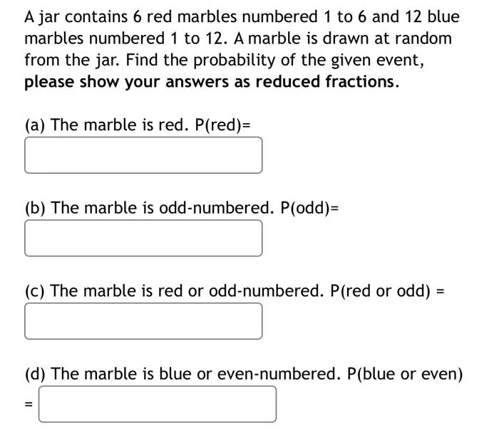 Solved Ajar contains 6 red marbles numbered 1 to 6 and 12 | Chegg.com