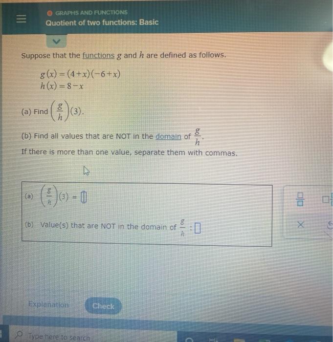Solved = GRAPHS AND FUNCTIONS Quotient of two functions: | Chegg.com