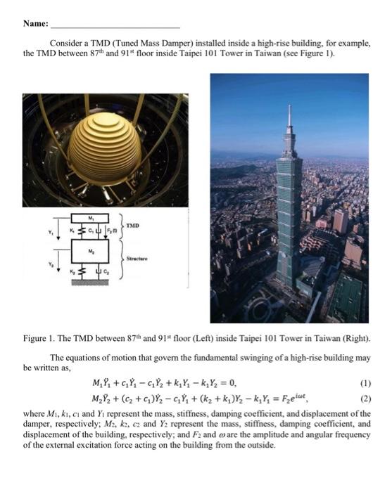 Solved Consider a TMD (Tuned Mass Damper) installed inside a | Chegg.com