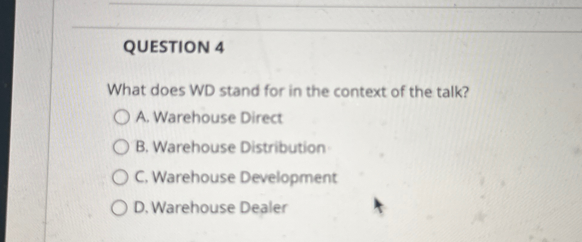 Solved QUESTION 4What does WD stand for in the context of | Chegg.com