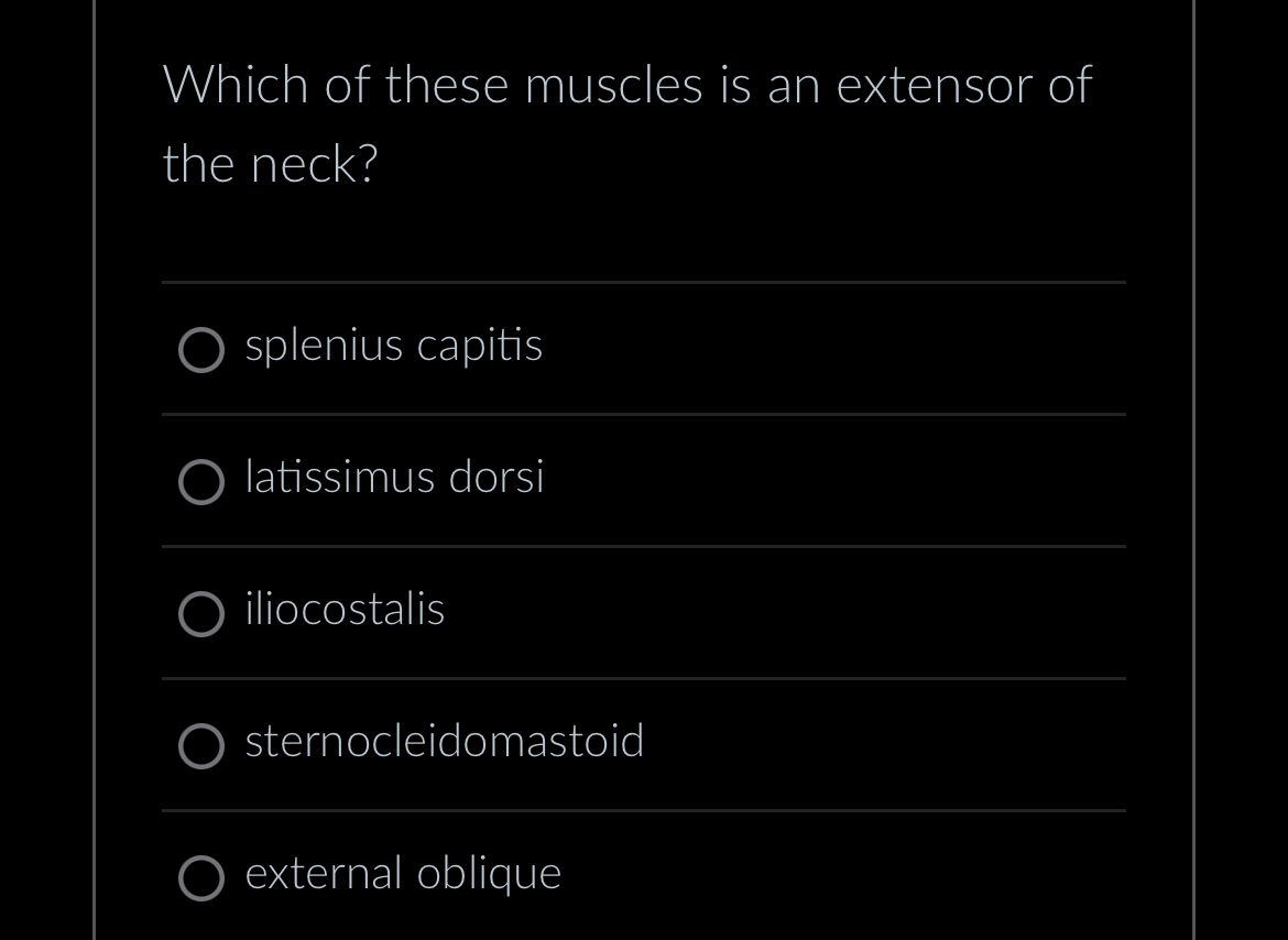 Solved Which of these muscles is an extensor of the | Chegg.com