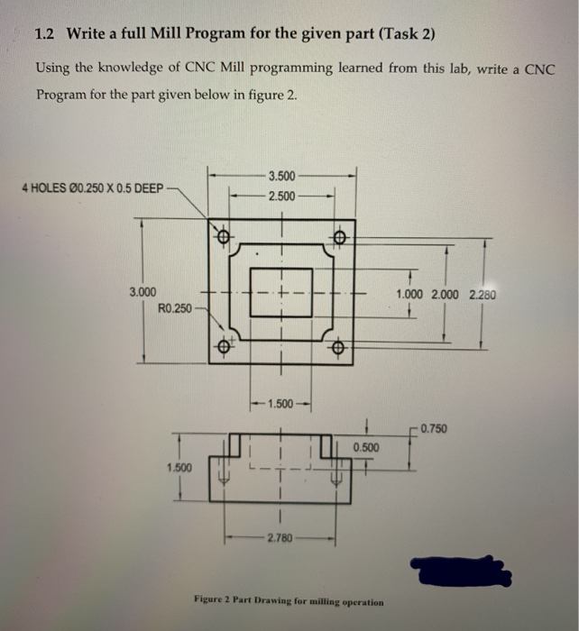 1.2 Write a full Mill Program for the given part | Chegg.com
