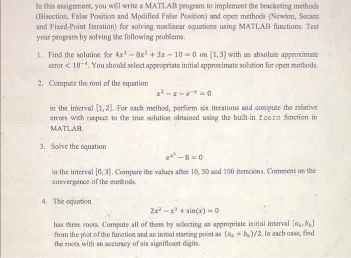 Solved In this assignment, you will write a MATLAB program | Chegg.com