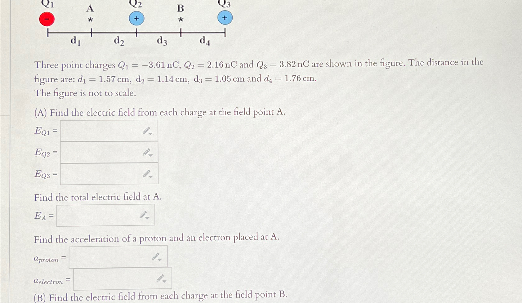 Solved Three point charges Q1=-3.61nC,Q2=2.16nC ﻿and | Chegg.com