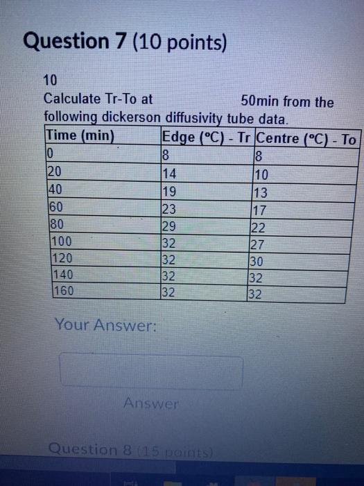 Solved Question 7 (10 points) 10 Calculate Tr-To at 50min | Chegg.com