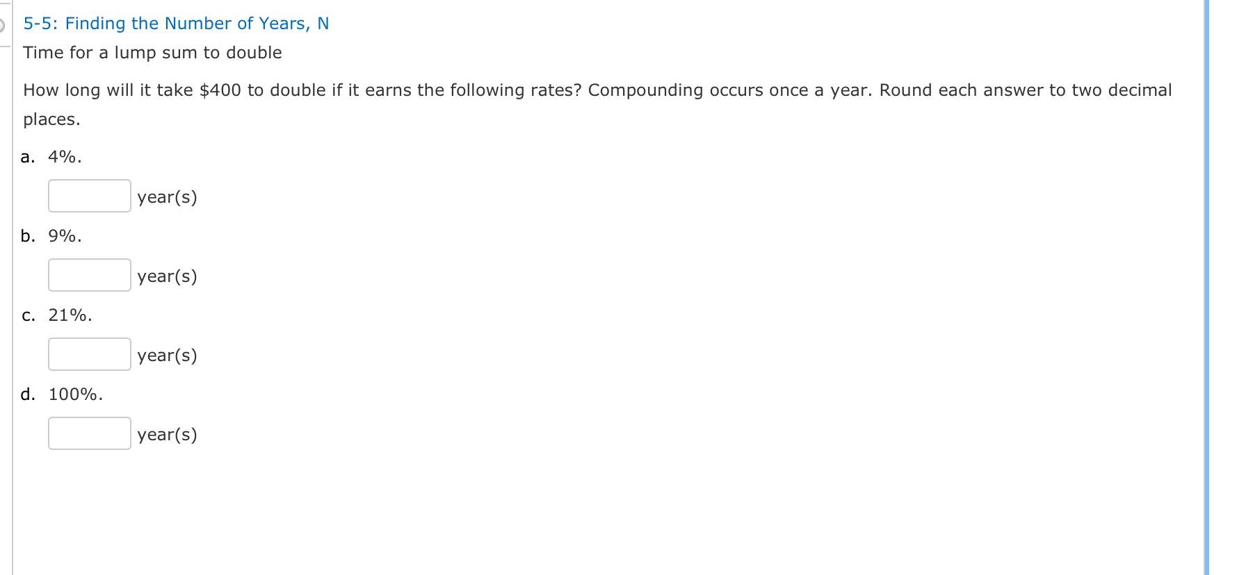 Solved 5-5: Finding the Number of Years, NTime for a lump | Chegg.com