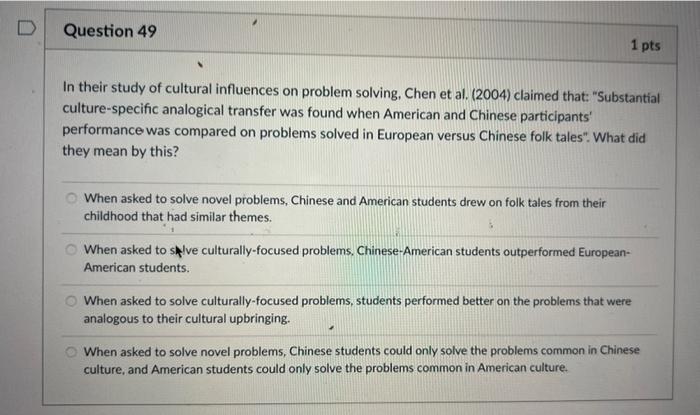 Solved In their study of cultural influences on problem | Chegg.com