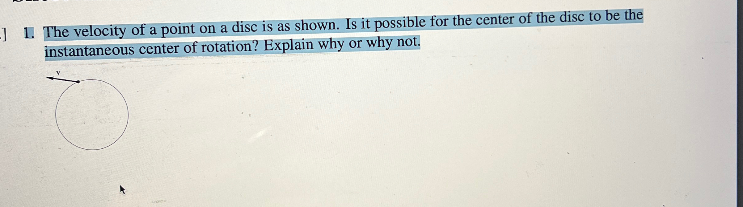 Solved The velocity of a point on a disc is as shown. Is it | Chegg.com
