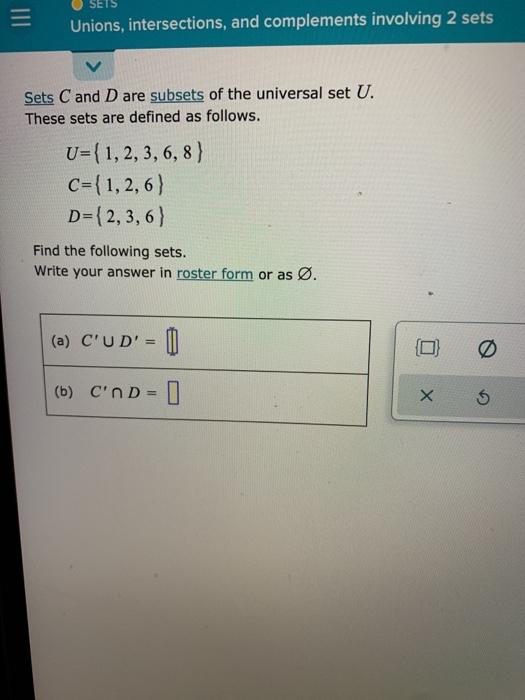 Solved SETS Unions, intersections, and complements involving | Chegg.com Solved SETS Unions, intersections, and complements involving | Chegg.com