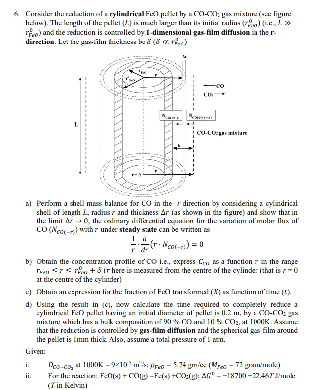 Solved Consider the reduction of a cylindrical FeO pellet by | Chegg.com