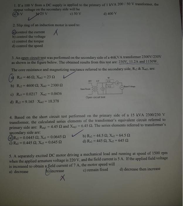 Solved 1. If a 100 V from a DC supply is applied to the | Chegg.com