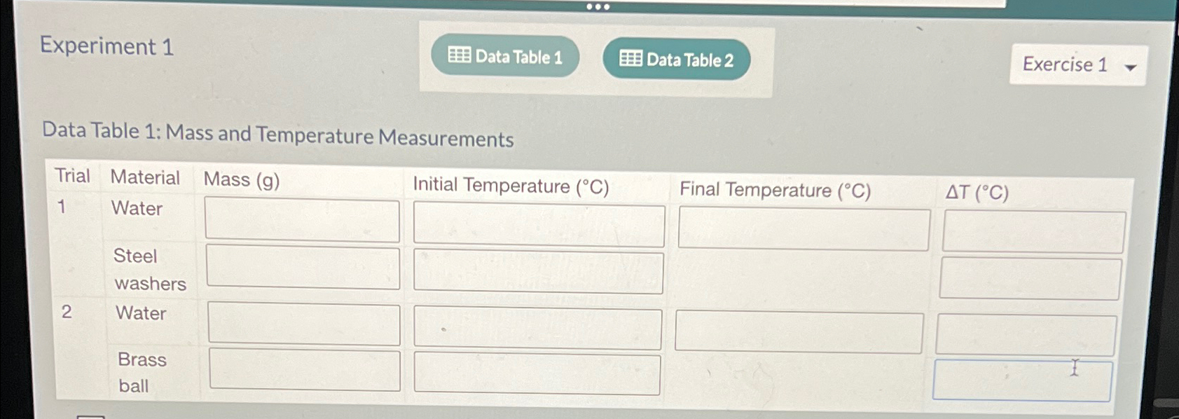 Experiment 1Exercise 1Data Table 1: Mass and | Chegg.com Experiment 1Exercise 1Data Table 1: Mass and | Chegg.com