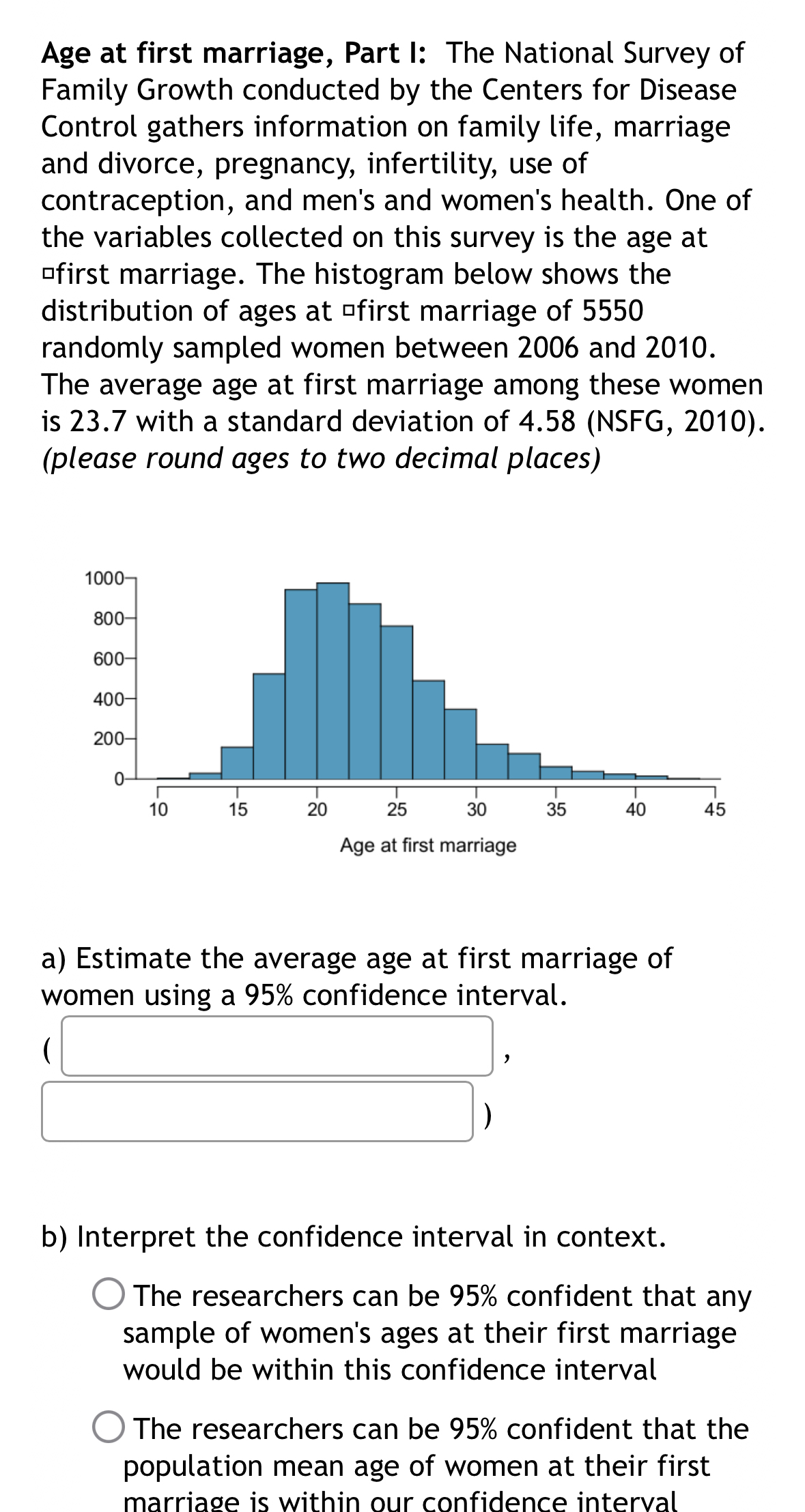 Solved Age at first marriage, Part I: The National Survey of | Chegg.com