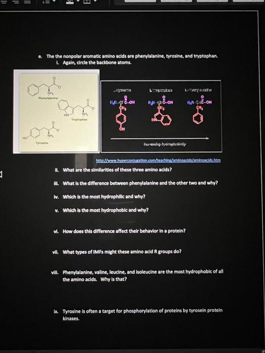 e. The the nonpolar aromatic amino acids are | Chegg.com