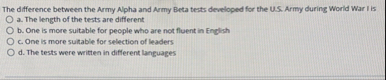 Solved The difference between the Army Alpha and Army Beta | Chegg.com