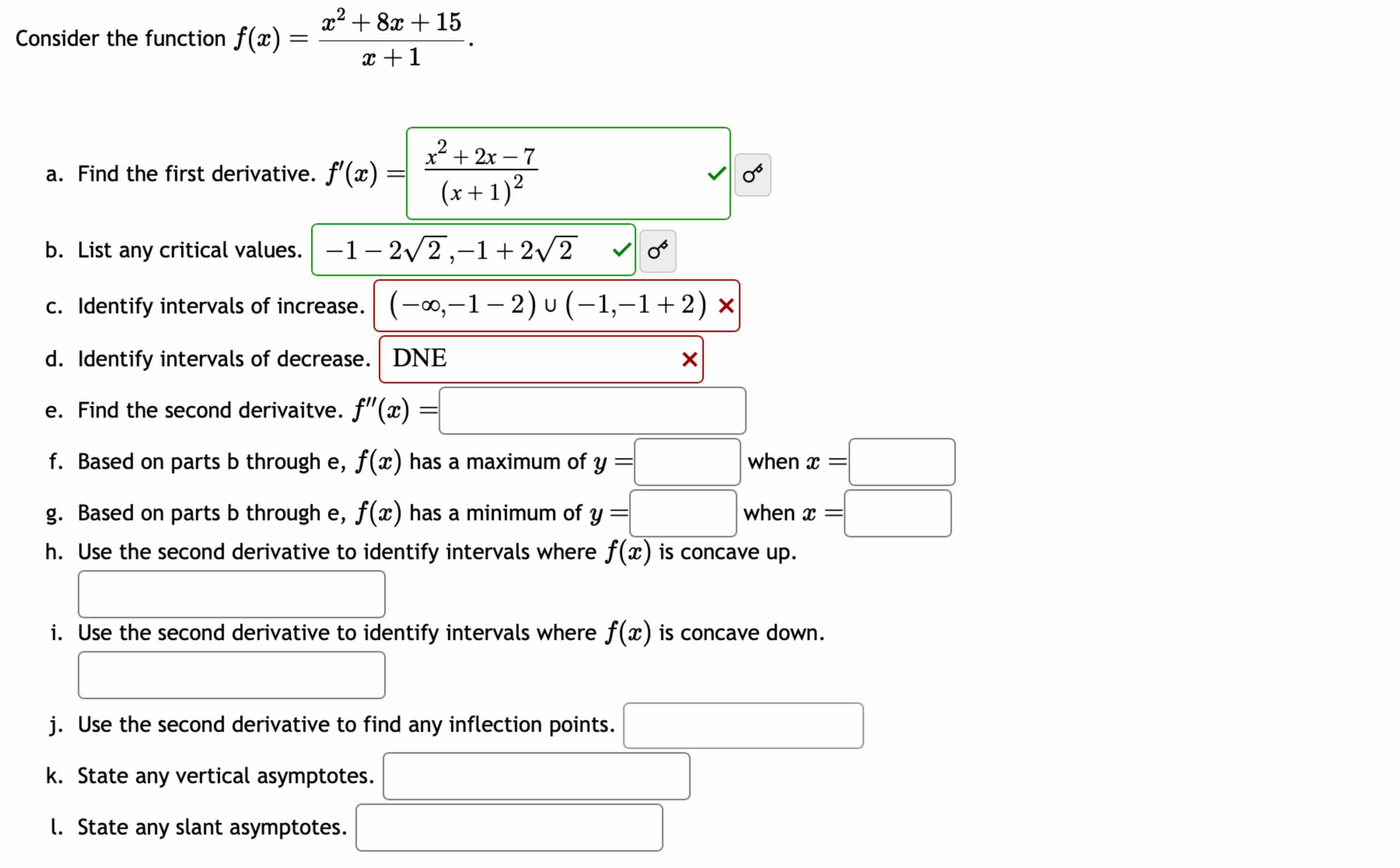 Solved Consider the function f(x)=x2+8x+15x+1.a. ﻿Find the | Chegg.com