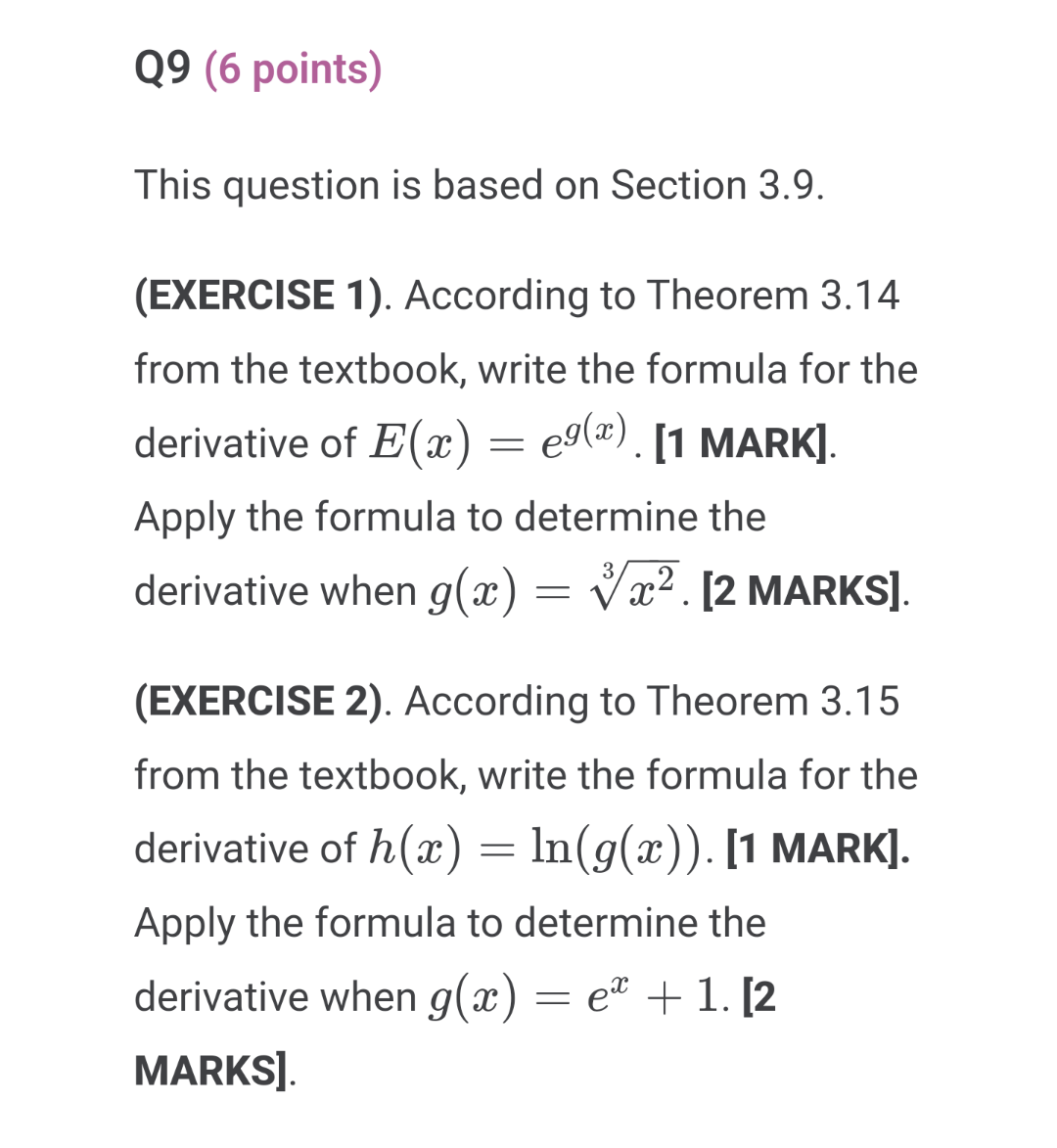 This question is based on Section 3.9. (EXERCISE 1). | Chegg.com