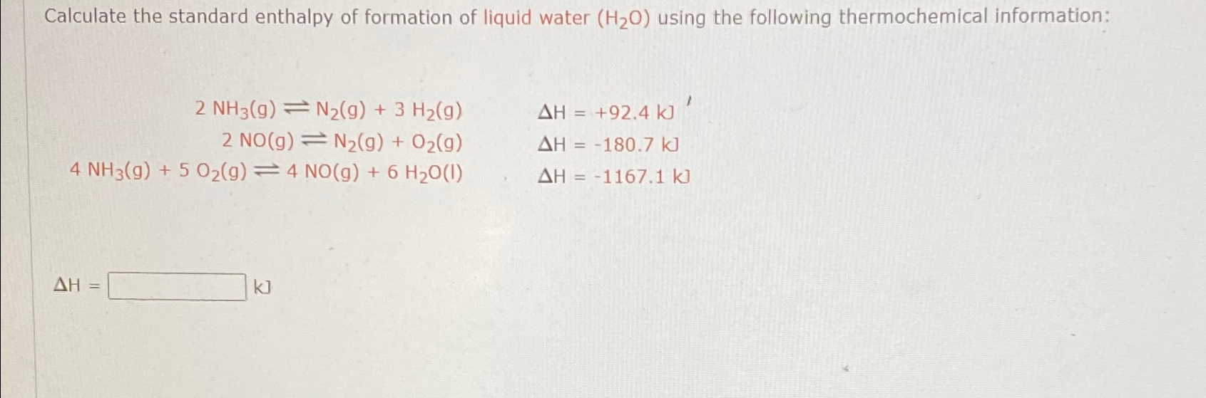 Solved Calculate the standard enthalpy of formation of | Chegg.com